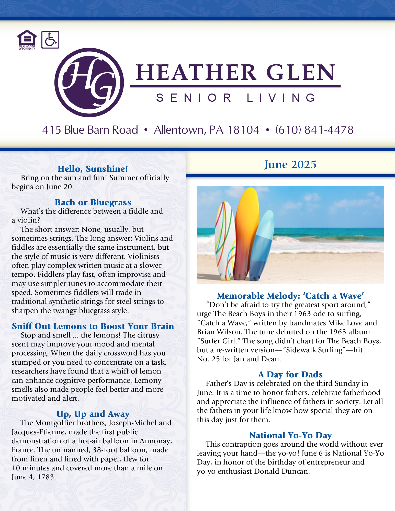 Heather Glen Senior Living Newsletter - June 2025